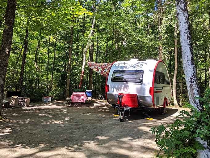 Glamping Vermont-style: where your tiny trailer feels like a luxury suite because of the five-star forest views outside.