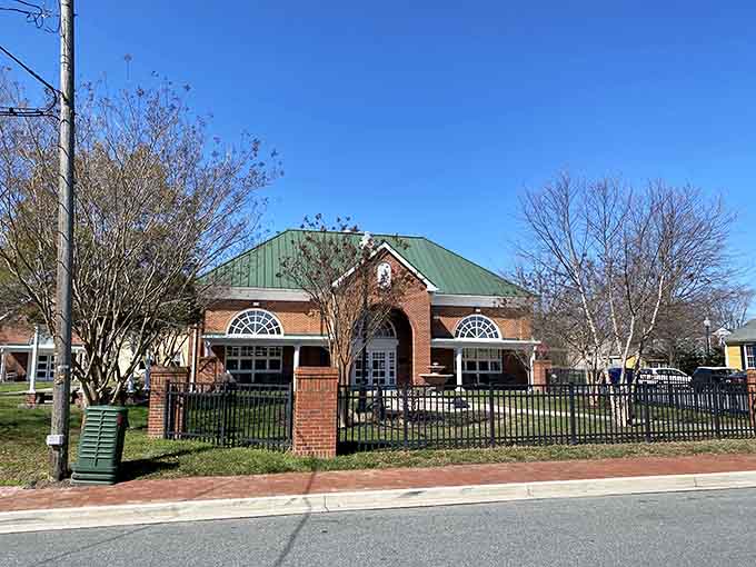 The library building stands proud, proving that knowledge and architecture make excellent neighbors.