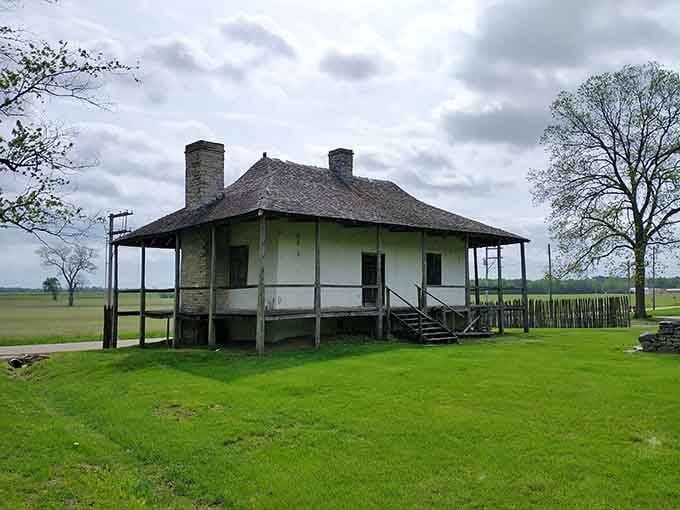 The Bequette-Ribault House sits elevated on its foundation, ready for whatever the Mississippi River decides to do.