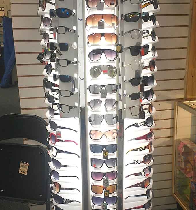 Sunglasses display offering instant cool factor for every face shape. Hollywood glamour without the Hollywood price tag.