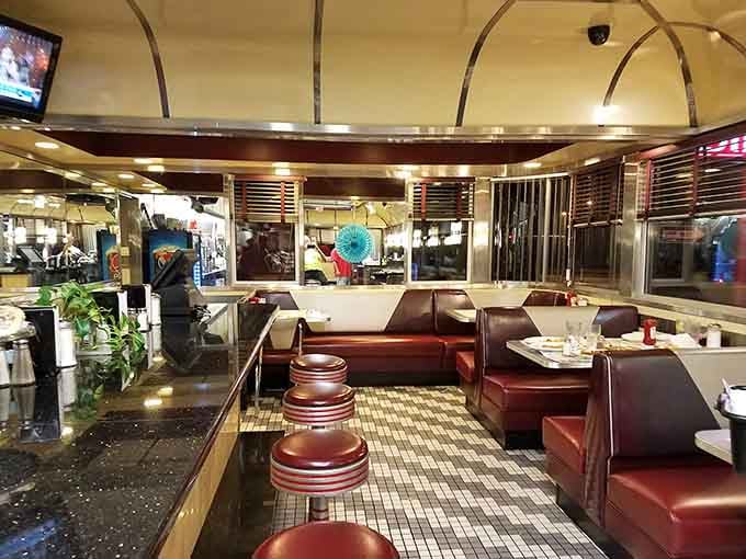 The counter seating offers front-row views to the griddle action, where breakfast magic happens continuously.