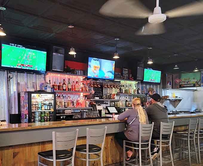 Multiple screens ensure you'll never miss a play, while the bar keeps the beverages flowing all game long.