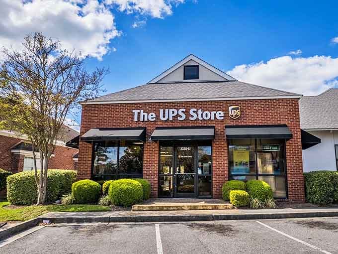 Even practical errands feel more pleasant at this well-landscaped UPS Store, where neatly trimmed shrubs soften the commercial experience.