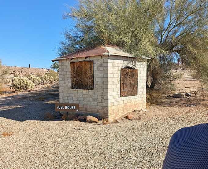 The fuel house stands as a humble reminder that even castles need practical spaces for everyday necessities.