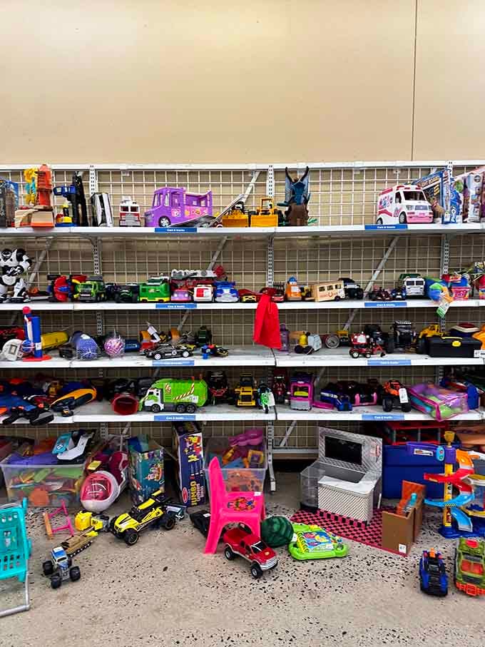 Toy story: where plastic heroes await rescue, ready to spark imagination in new homes without breaking parents' budgets.