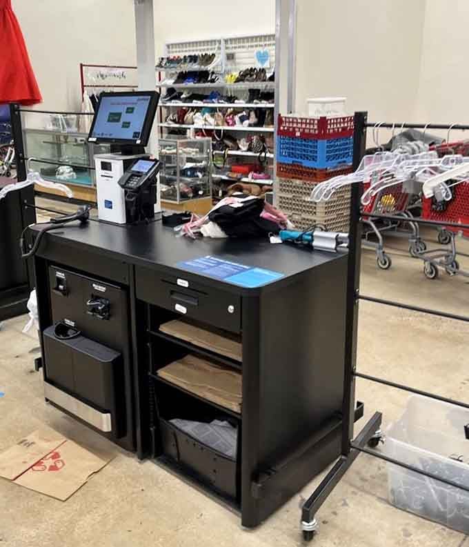 Modern checkout technology meets secondhand shopping, proving that thrift stores have officially entered the twenty-first century with style.