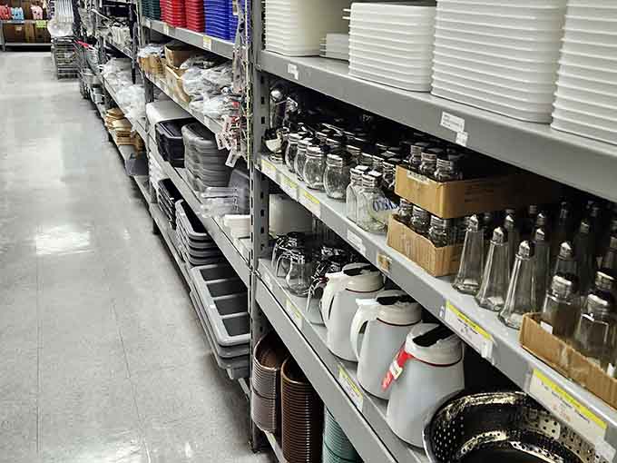 Teapots and kitchen essentials gleam under the lights, ready to upgrade someone's cooking game without breaking the bank.