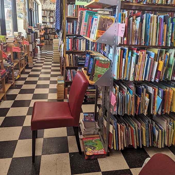 Cozy reading chairs invite you to settle in, test drive your potential purchases before committing to them.