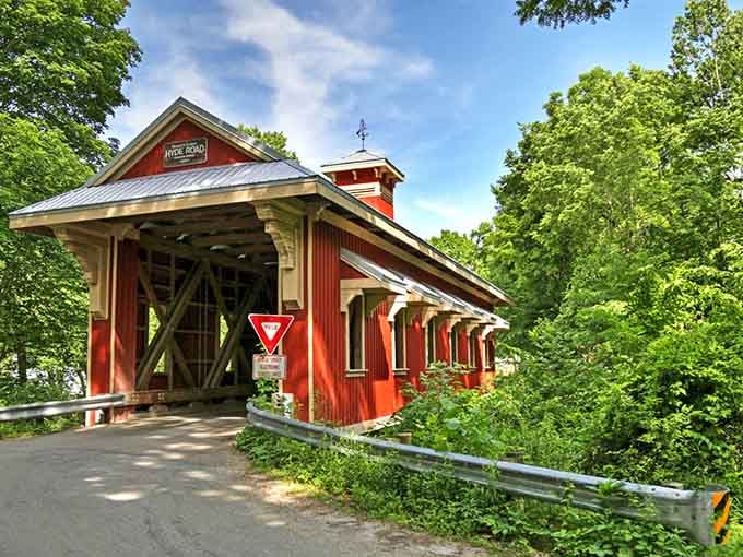 The Eastman Covered Bridge stands red and proud, a reminder that some things were built to last generations.