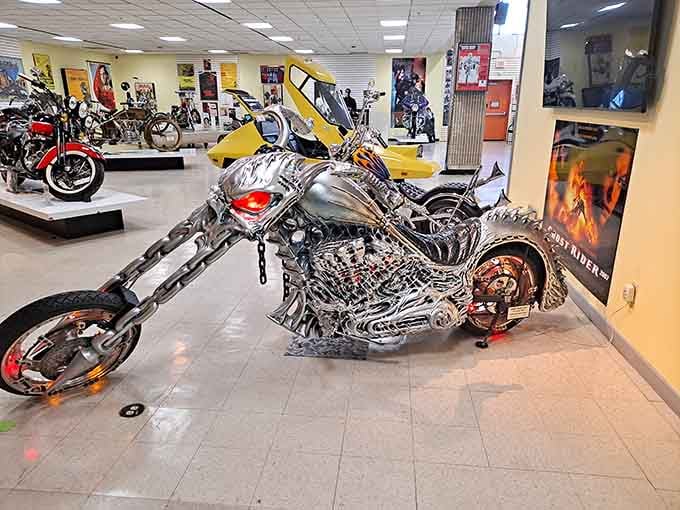 Channel your inner anti-hero with this legendary Ghost Rider bike. Its skeletal details are a must-see for every motorcycle fan!