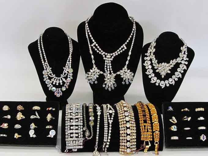 Jewelry that tells stories spanning decades. These rhinestones have probably witnessed more fancy dinners and first dances than most wedding photographers.