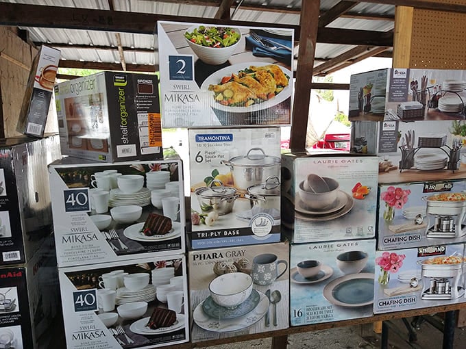 Kitchen dreams packaged in cardboard promises. From pasta pots to serving platters, someone's cooking adventure starts here.