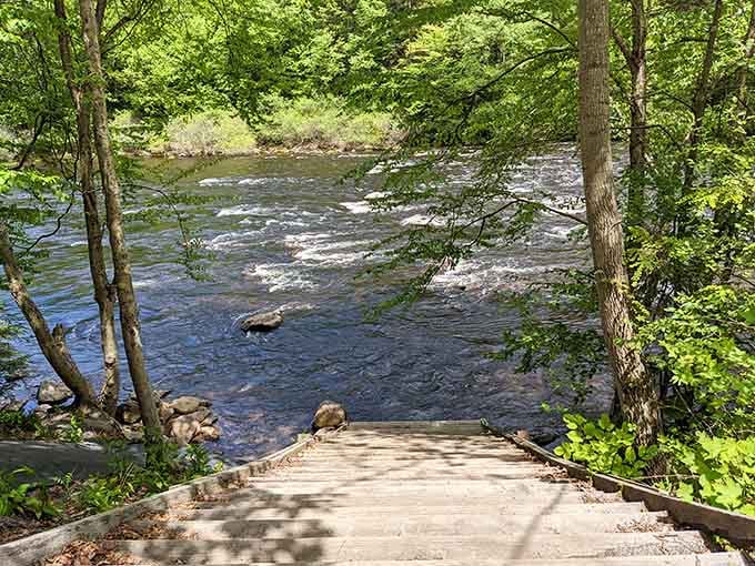 These steps lead to the river like an invitation to a dance. The Lehigh's gentle rapids provide the perfect soundtrack for an afternoon of peaceful contemplation.