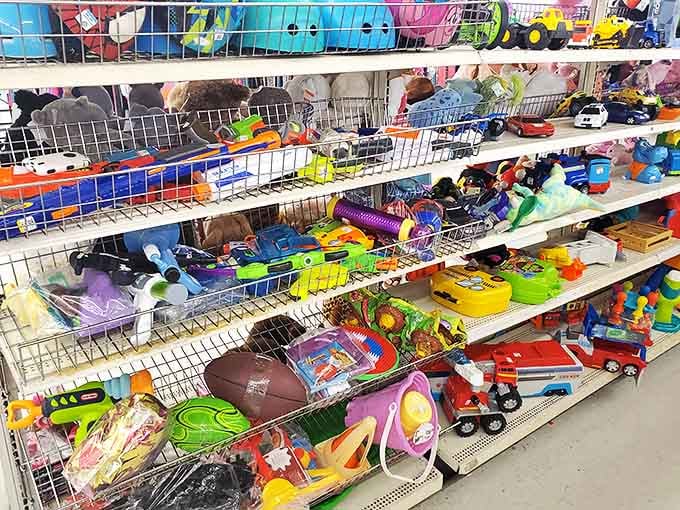 A colorful chaos of toys that would make any kid (or nostalgic adult) weak at the knees. Board games from simpler times when "wireless" meant the radio.