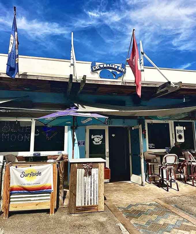 The Whale's Rib's weathered exterior tells stories of countless seafood feasts and happy diners over the decades.