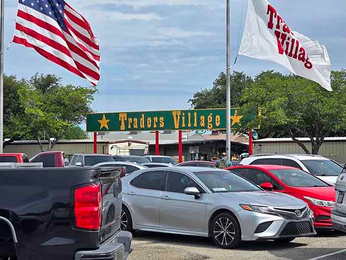 Those flags wave proudly above the entrance where generations of families have discovered weekend shopping traditions together.