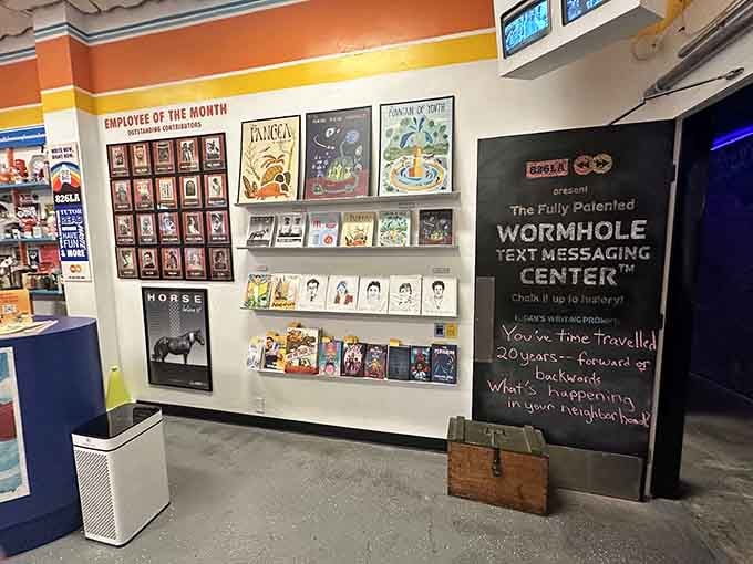 The Wormhole Text Messaging Center promises communication across decades, because even time travelers need to stay in touch.