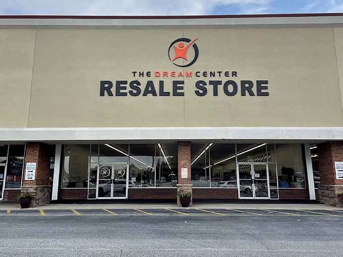 Stone accents and professional landscaping elevate this resale store into something special for the whole community.