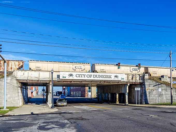 This railroad bridge declares the town name boldly, welcoming you to a place where affordability isn't just a dream.