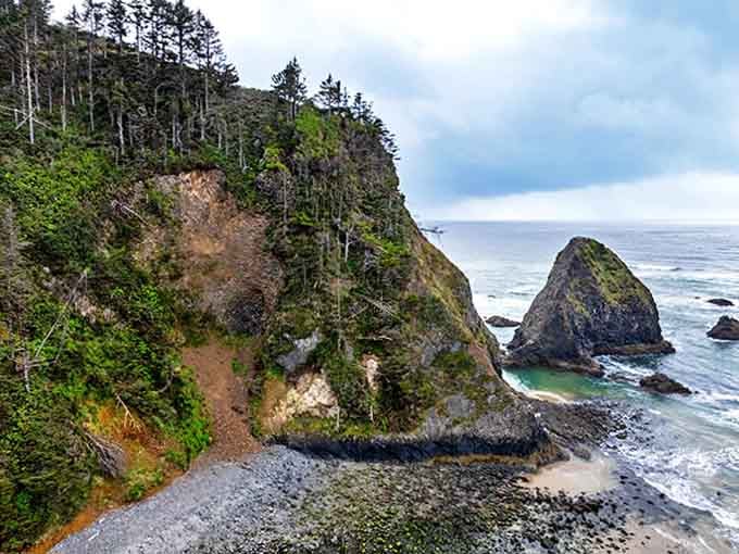 Dramatic sea stacks stand like sentinels guarding the cove. They've been on duty for thousands of years and haven't taken a coffee break yet.
