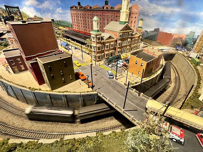 This model train layout recreates an entire city with more detail than most people put into their vacation photos.