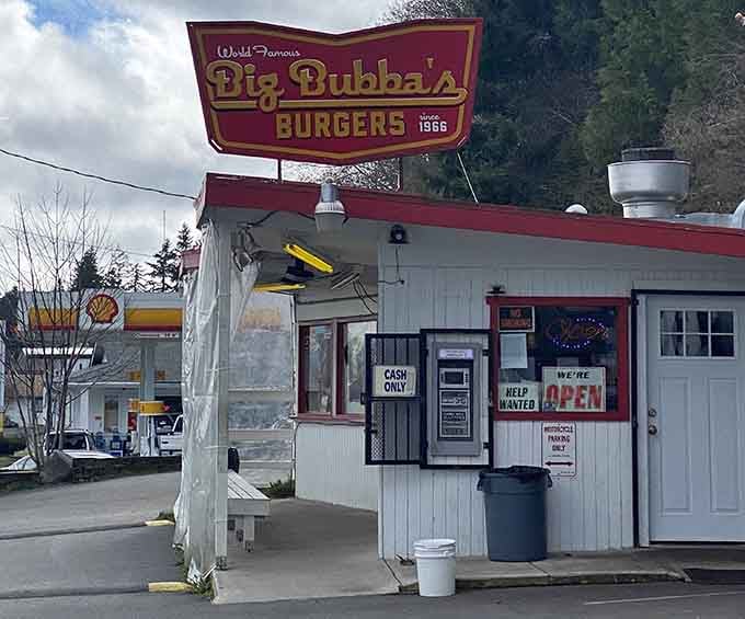 Cash only means they're focused on burgers, not technology, and that ATM is your gateway to happiness.