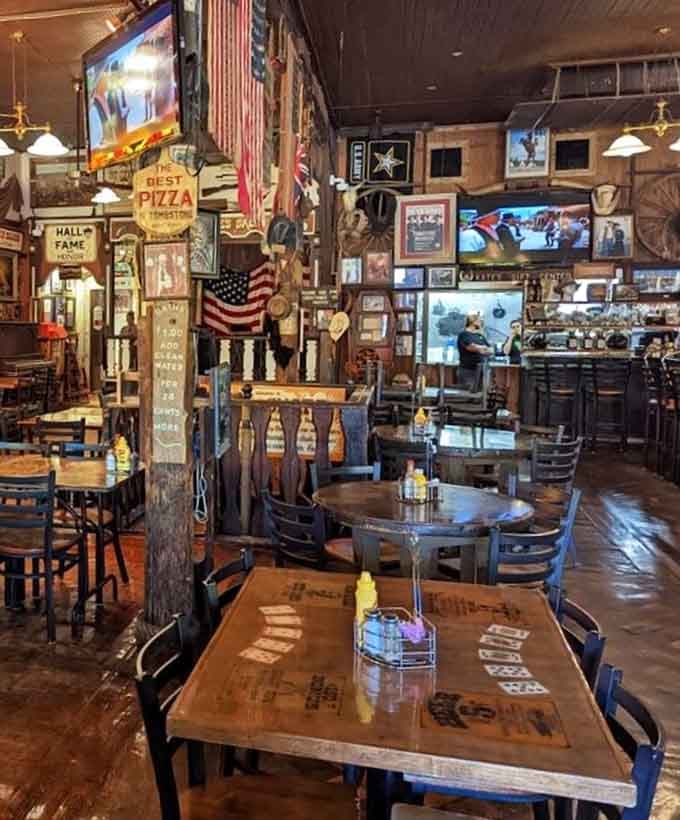 Tables scattered throughout like a perfectly staged Western movie set, except the food is real and significantly better than hardtack.