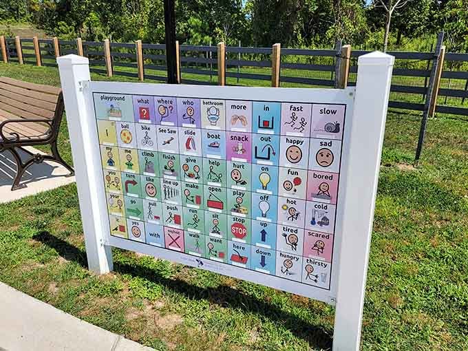 This communication board shows thoughtful design that makes the playground welcoming for every single child who visits.