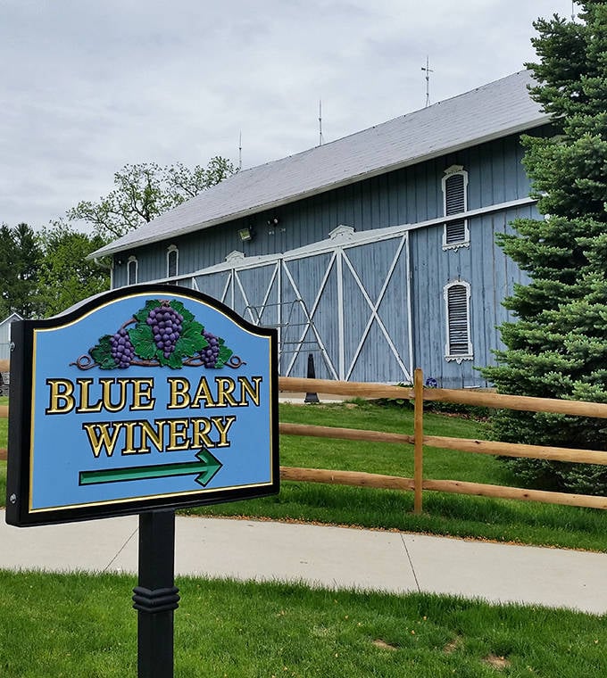 Blue Barn Winery's namesake structure stands like a cerulean beacon calling to wine lovers: "Your weekend plans have been decided."