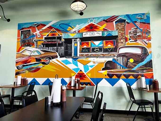 The counter display case tempts you with sides and sweets, testing your willpower before you even order.