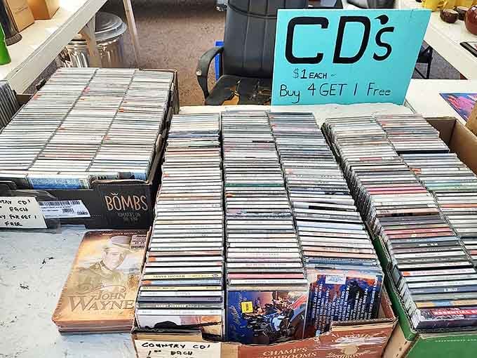 Musical memories by the boxful. At a dollar each with "buy four, get one free," these CDs are the soundtrack to someone's glory days.