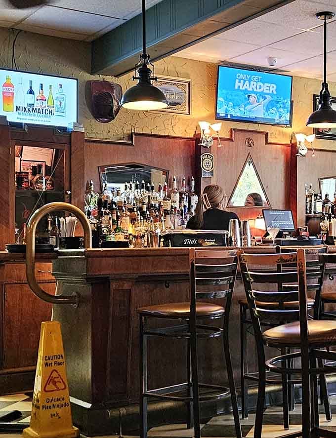 The bar area where you can settle in with a drink while waiting for your table and life's problems.