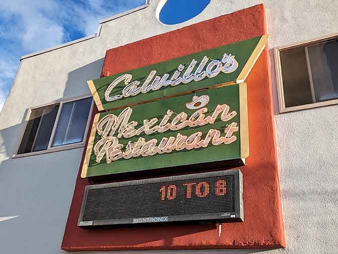 Calvillo's vintage neon sign beckons with promises of authentic Mexican food that locals have trusted for generations of satisfied appetites.