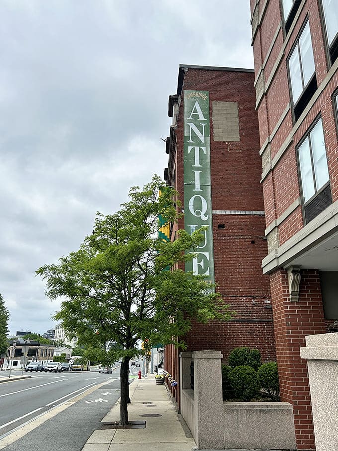 That vertical "ANTIQUE" sign is visible from blocks away, calling to treasure hunters like a lighthouse for nostalgia.