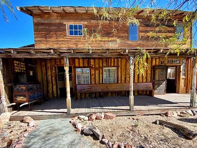 The saloon's weathered facade practically whispers tales of whiskey, poker games, and questionable decision-making throughout history.
