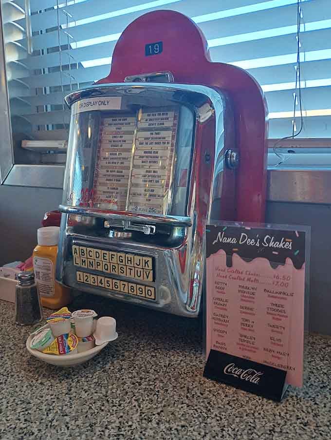 A vintage jukebox that's seen more good times than most of us, still ready to spin classics.