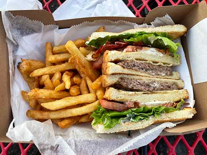 A proper cheeseburger club &ndash; proof that Goldenrod isn't just about seafood. Land and sea, equally mastered.