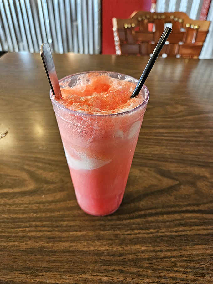 This pink frozen drink is the perfect sweet companion to your savory breakfast, refreshing and unapologetically indulgent.