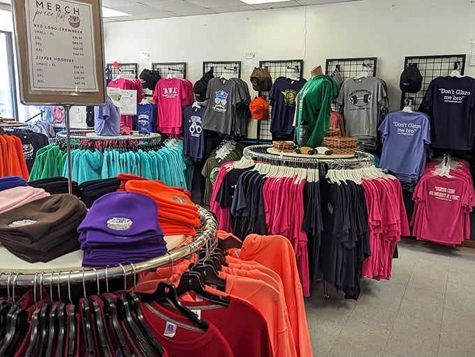 Merchandise galore lets you broadcast your excellent taste in both humor and carbohydrates to everyone back home.