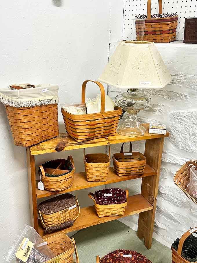 Handwoven baskets stacked with country charm, proving that storage solutions were once both practical and genuinely beautiful to behold.