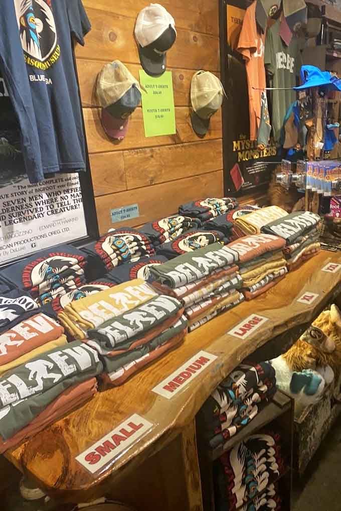 The gift shop offers everything from t-shirts to hats, perfect for announcing your new cryptozoology hobby.