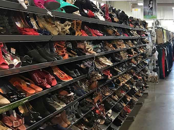 Shoes lined up like soldiers, each pair with its own story and all of them ready for new adventures.