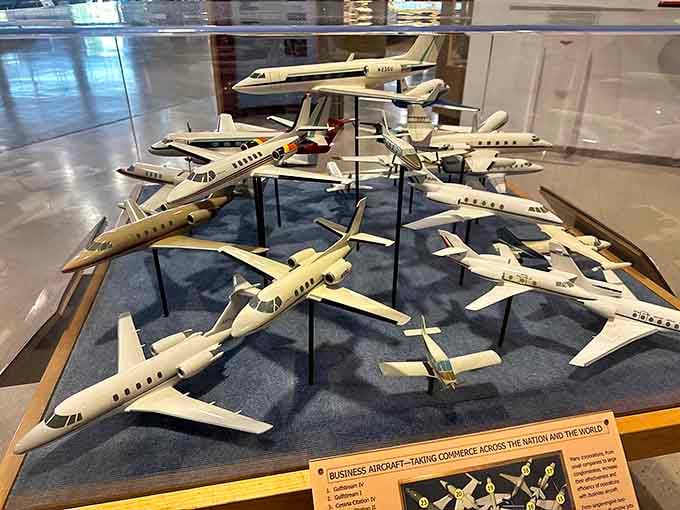 This miniature aircraft collection showcases business jets that revolutionized corporate travel across America and beyond.