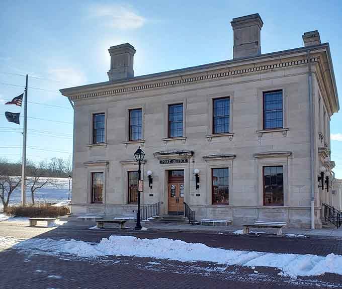 The post office building stands as proof that government structures once cared deeply about looking dignified and handsome.