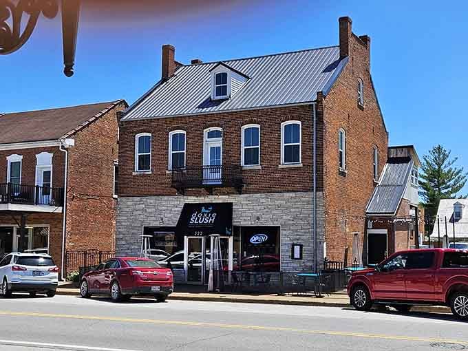 Doxie Slush occupies a historic building where modern treats meet old-world charm on every corner.