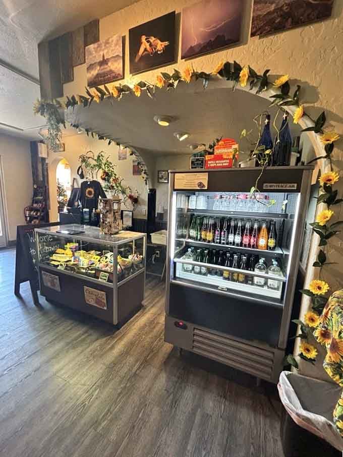 That dessert case is basically a glass monument to the concept of saving room for something sweet afterward.