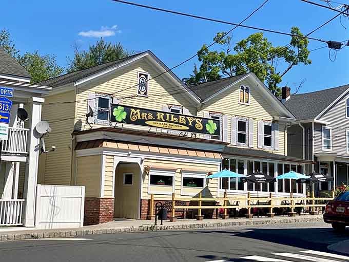 Mrs. Riley's sits ready to serve, its outdoor seating promising cold drinks and warm hospitality in equal measure.