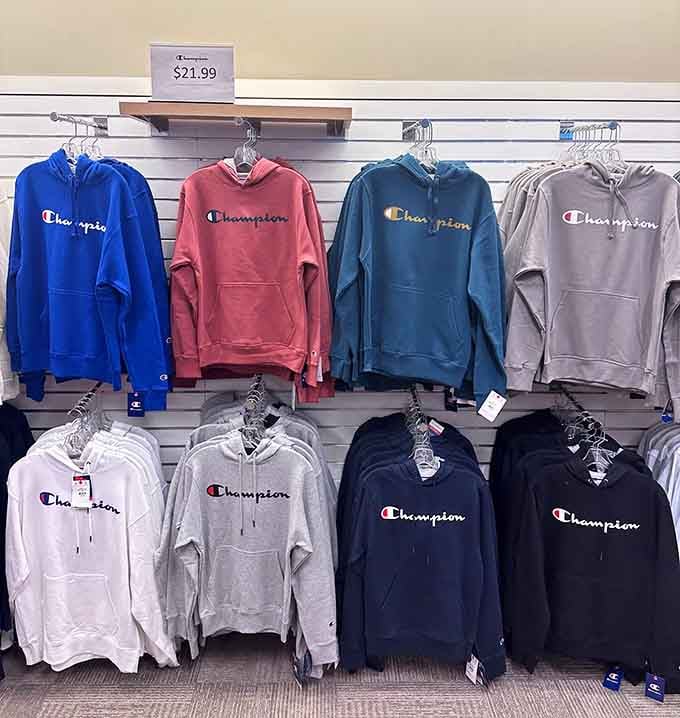 Champion hoodies in every color imaginable, because comfort clothing deserves its moment in the fashion spotlight too.