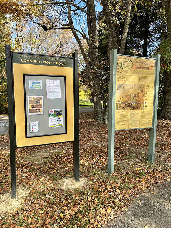 Information boards standing ready to transform your casual stroll into an educational adventure through Maryland's archaeological treasures.