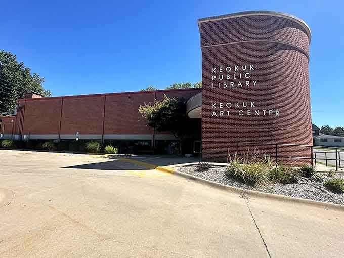 The Keokuk Public Library and Art Center combines literary treasures and creative expression in one modern brick hub, where culture thrives without membership fees.
